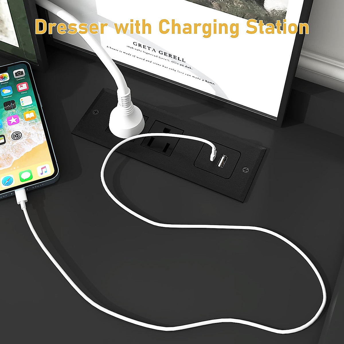 jiteentarou 9 Drawer Dresser with Charging Station and LED Lights, Modern Chest of Drawers with Power Outlet, Organizer Cabinet for Bedroom, Living Room, Entryway, Black