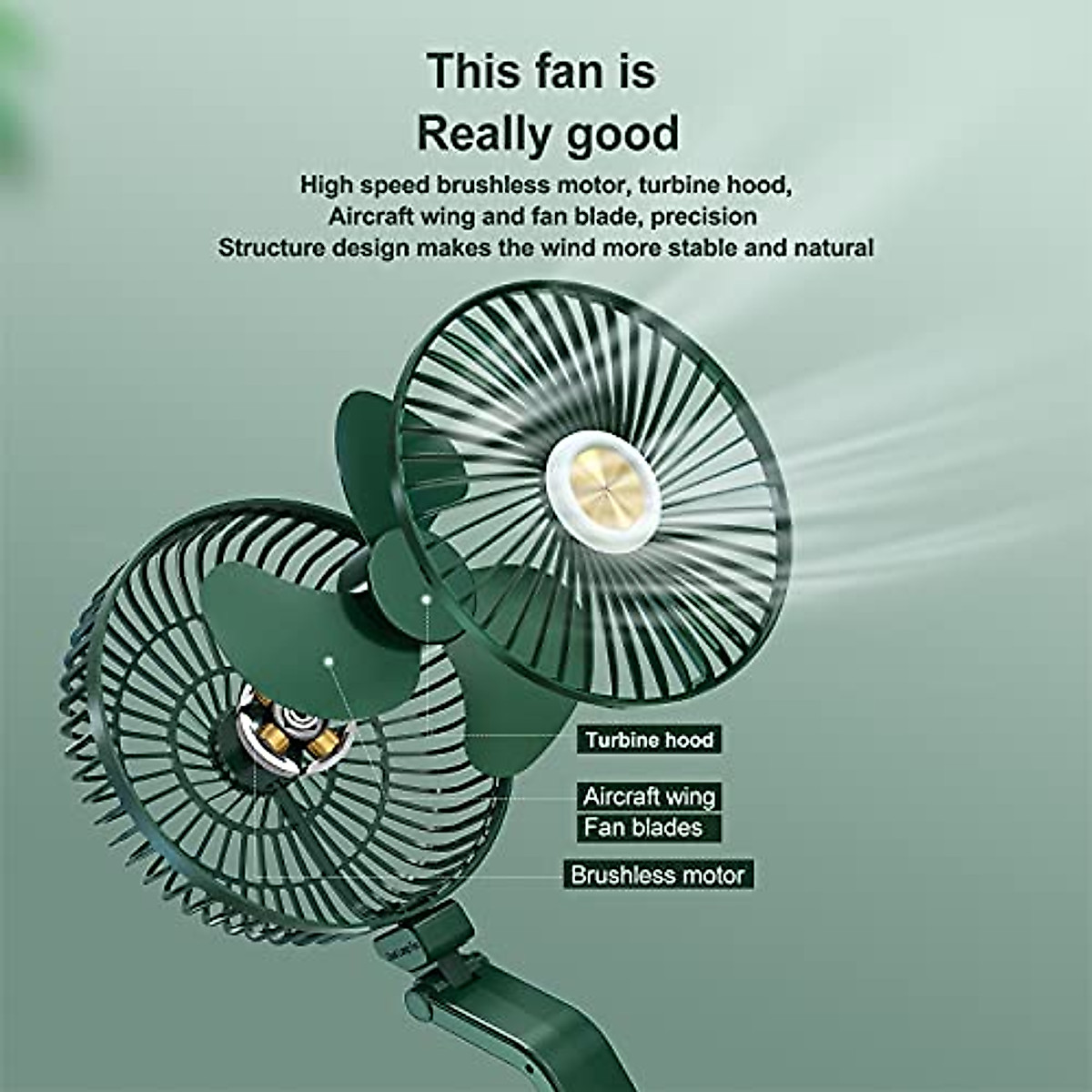 CALORPET Multifunctional folding wall-mounted charging fan, night light, personal fan cooler desktop fan,three-speed silent,5200mAh battery power supply, detachable battery,360° hook