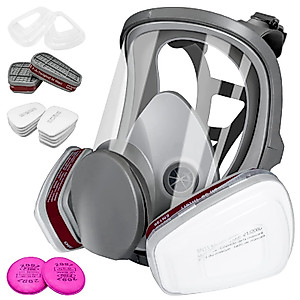 XINBTK 17 in 1 Full Face Respirator Mask Reusable - Gas Cover Organic Vapor Respirator with 2097 Filter & 6001 Replaceable