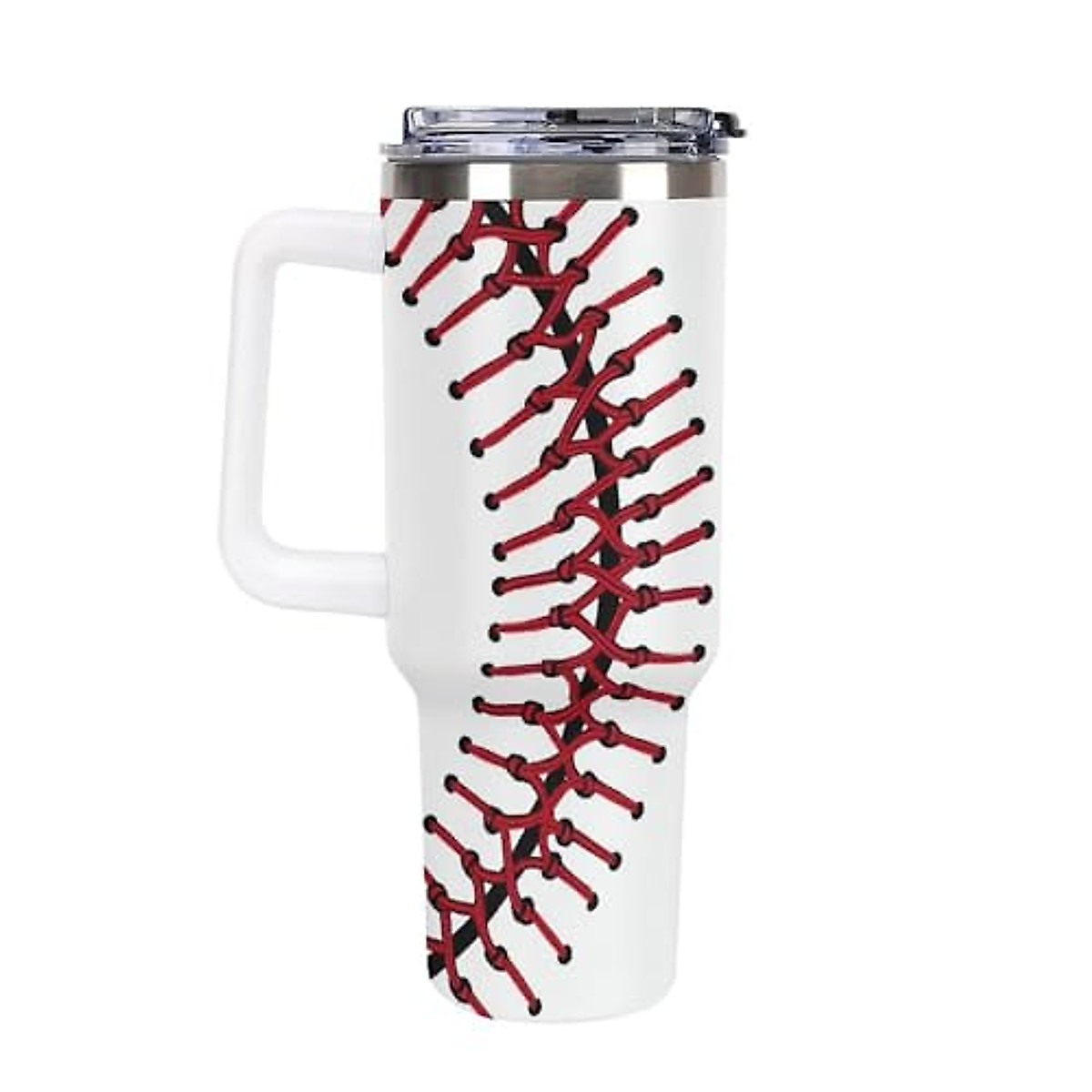 40 Oz Baseball Insulated Stainless Steel Tumbler with Handle & Straw Lid, Reusable Travel Cupholder Friendly Mug for Coffee, Water, Tea