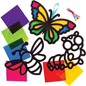 Baker Ross AT616 Bug Stained Glass Ornament Kits - Pack of 6, Ideal for Kids' Arts and Crafts, Educational Toys