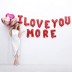 16 Inch I LOVE YOU Alphabet Letters Foil Balloons Set for Valentines Day,Propose Marriage,Wedding Party,Anniversary Backdrop Party Supplies for her,girlfriend (I Love You More(Red))