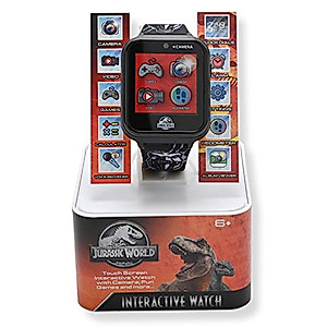 Accutime Kids Jurassic Park Jurassic World Black Educational Learning Touchscreen Smart Watch Toy for Boys, Girls, Toddlers - Selfie Cam, Learning Games, Alarm, Calculator and More (Model: JRW4041AZ)