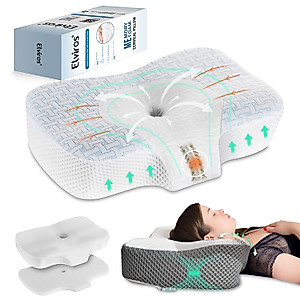 Elviros Cervical Memory Foam Neck Pillow for Side Sleeping, Contour Orthopedic Pillows for Back and Stomach Sleepers, Adjustable Ergonomic Bed Pillow Pain Relief, CertiPUR-US, Blue