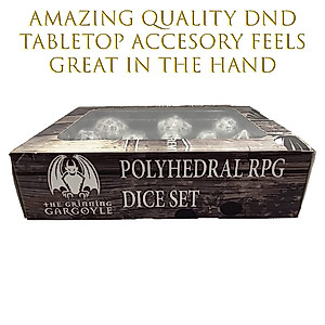 Grinning Gargoyle – 13x Deluxe Poly RPG Dice Set - Perfect for DND 5th Edition Pathfinder Starfinder Cyberpunk and Blades in The Dark – Includes a Giant 45mm 100 Sided Polyhedral Die or D100 (White)