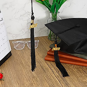 2PCS 2023 Graduation Tassels 2023 Classic Graduation Tassel with 2023 Year Charm Graduation Tassel Charms for Graduation Cap, Graduation 2023 Tassel Charm for Graduation Party Ceremonies Gift(Black)