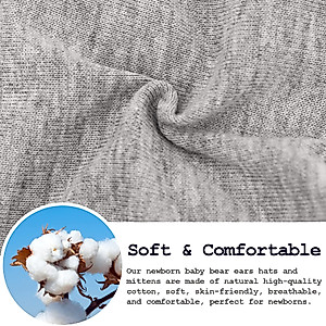 BQUBO Newborn Baby Hats Mittens Set Hospital Hat Beanie Bear Ears Preemie Infant Cotton Caps Gloves No Scratch Mittens for Baby Boys Girls 0-3 Months
