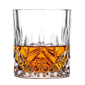 Amlong Crystal Lead-Free Double Old Fashioned Crystal Whiskey Glass - Classic Stylish Design – Perfect for Scotch, Bourbon, Cognac and Cocktail Glasses, 9 oz., Set of 4 With Gift Box