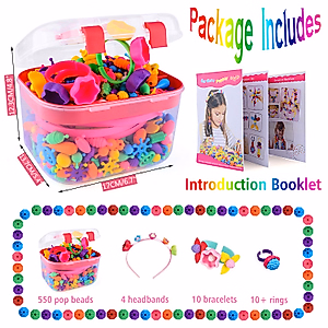 YFZYT Snap Pop Beads for Girls Toys, 550+ Pcs Jewelry Making Kit for Toddlers 3 4 5 6 7 Year Old, Kids Pop Beads Art and Craft Kit DIY Hairband Bracelets Necklaces Rings Toys Birthday Christmas Gifts