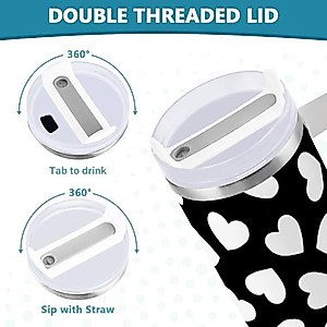 MCHIVER Heart Black 40 oz Tumbler with Handle and Straw Stainless Steel Vacuum Water Bottle Leak-proof Travel Coffee Mug Thermos Water Bottle for Iced Tea Coffee