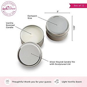 Kate Aspen Travel Size Vanilla Scented Candle Tins with Lids (Set of 12), Bridal Shower Favors, Wedding Favors, Bridesmaid Gifts,Silver,12 pcs
