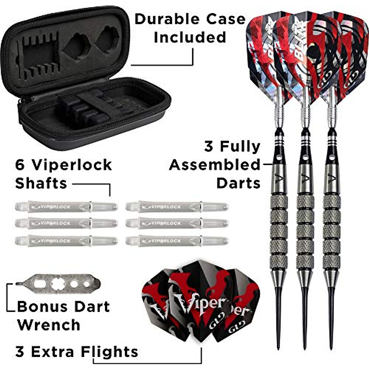 Viper by GLD Products unisex adult Viper Blitz 95 Tungsten Steel Tip Dart Set with Case 28 Grams, Black, 28-Gram US
