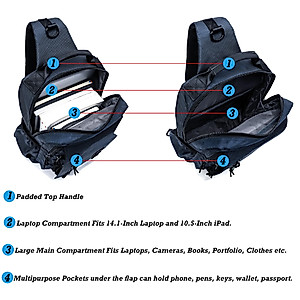 Sling Bags Chest Shoulder Backpacks, 14.1-Inch Laptop Backpack Crossbody Messenger Bag Travel Outdoor Men Women