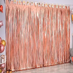 LOLStar 4Pack Valentine's Day Rose Gold Engagement Party Decoration 3.3X6.6ft Streamers,Rose Gold Retirement party Decorations also Perfect for Bachelorette Bridal Shower, 60th 70th Birthday Decor