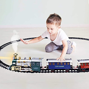 WESPREX Electric Train Set for Kids w/Headlight, Realistic Sound, Battery-Operated Toy Train, 1 Locomotive, 2 Compartments, 10 Railway Tracks, Gift for Boys Girls Age 4 5 6 7 - Classic w/Smoke