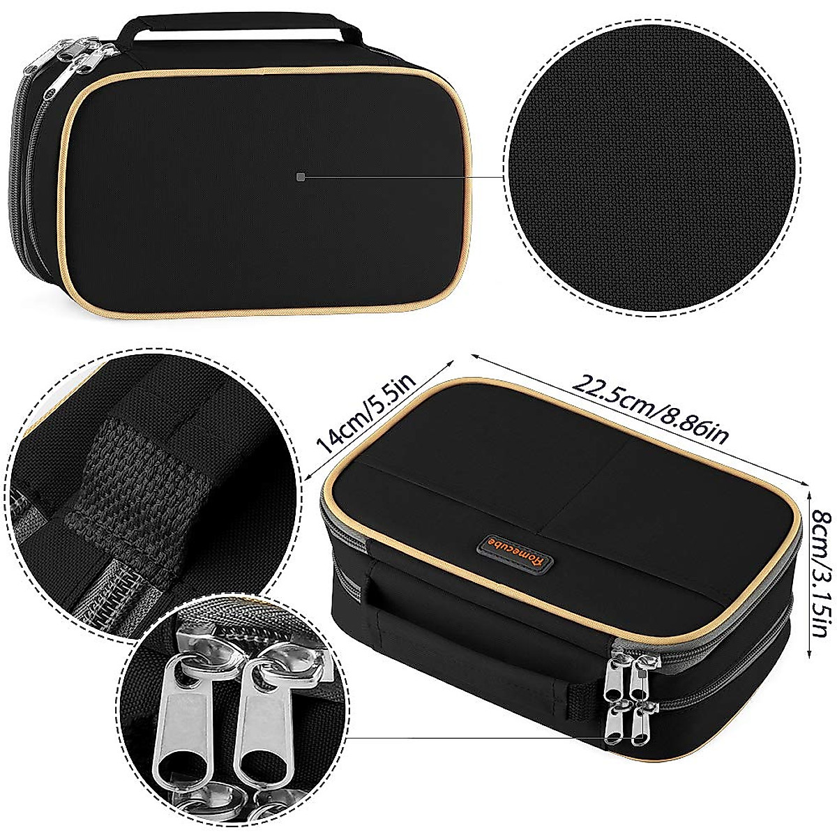 Homecube Pencil Case Large Capacity Storage Pen Bag Makeup Pouch Durable Students Stationery Case Two Layers with Dual Zippers- 8.86x5.5x3.15"- Green