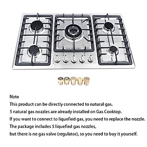5 Burners Gas Stove Top, 34 inches Gas Cooktop, Stainless Steel Cooktop Cast Iron Grates Gas Stovetop with Thermocouple Protection and Easy to Clean