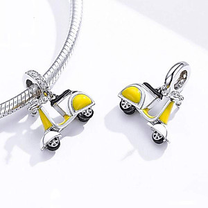 Yellow Enamel Motorcycle Charm 925 Sterling Silver Car Charm Pendant Travel Charm Bracelets for Women Mother's Day Christmas (Motorcycle Pendant)
