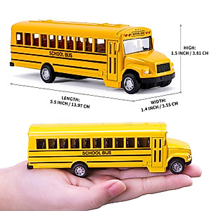 DUNRIOG TOYS 2 Pack 5.5'' Pull Back School Bus, Die-cast Metal Toy Vehicles with Bright Yellow for Kids Boys Girls
