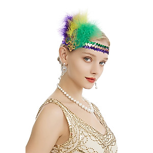 Myjoyday Women's Fascinators, Feathers Tea Party Hat, Veil Headband with Hair Clip for Cocktail Church (Yellow & Purple & Green)