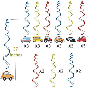 Transportation Party Hanging Swirl Decorations - 30Ct Cars Theme Happy Birthday Banner Garland for Transportation Themed Birthday Baby Shower Party Supplies