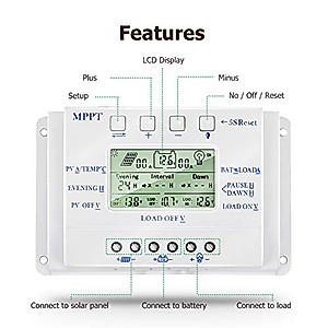 MPPT T-30 Solar Charge Controller 12V 24V for Max 48V Input with LCD Display,Compatible MPPT Charge Controller PWM Intelligent/Efficient/Energy Saving
