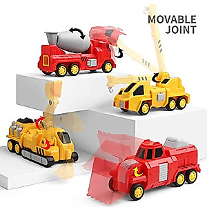 SNAEN Toys for 3 4 5 6 7 Year Old Boys - Construction Vehicles Transform Robot Kids Toys, STEM Building Toddler Toys for Kids Ages 4-8 w/Pull-Back Toys, 5-in-1 Trucks Gifts for Boys Girls