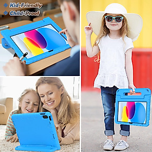 LTROP Kids Case for iPad 10th Generation 10.9-inch 2022 (A2696, A2757, A2777), Shockproof Convertible Handle Stand iPad Gen 10 Case with Built-in Screen Protector for Kids Toddler Boys Girls, Blue