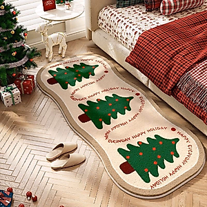 Dempiire Christmas Bathroom Rugs Christmas Decoration Christmas Front Door Mat Christmas Tree Shaped Carpet Christmas Throw Rugs for Bathroom Imitation Cashmeres Bedroom Bedside Carpet (Green)
