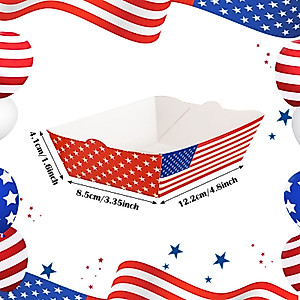24 Pcs 4th of July Paper Food Tray American Flag Paper Food Tray Disposable Patriotic Party Decorations Red White and Blue Food Serving Trays Food Boat for Independence Day Memorial Party Supplies