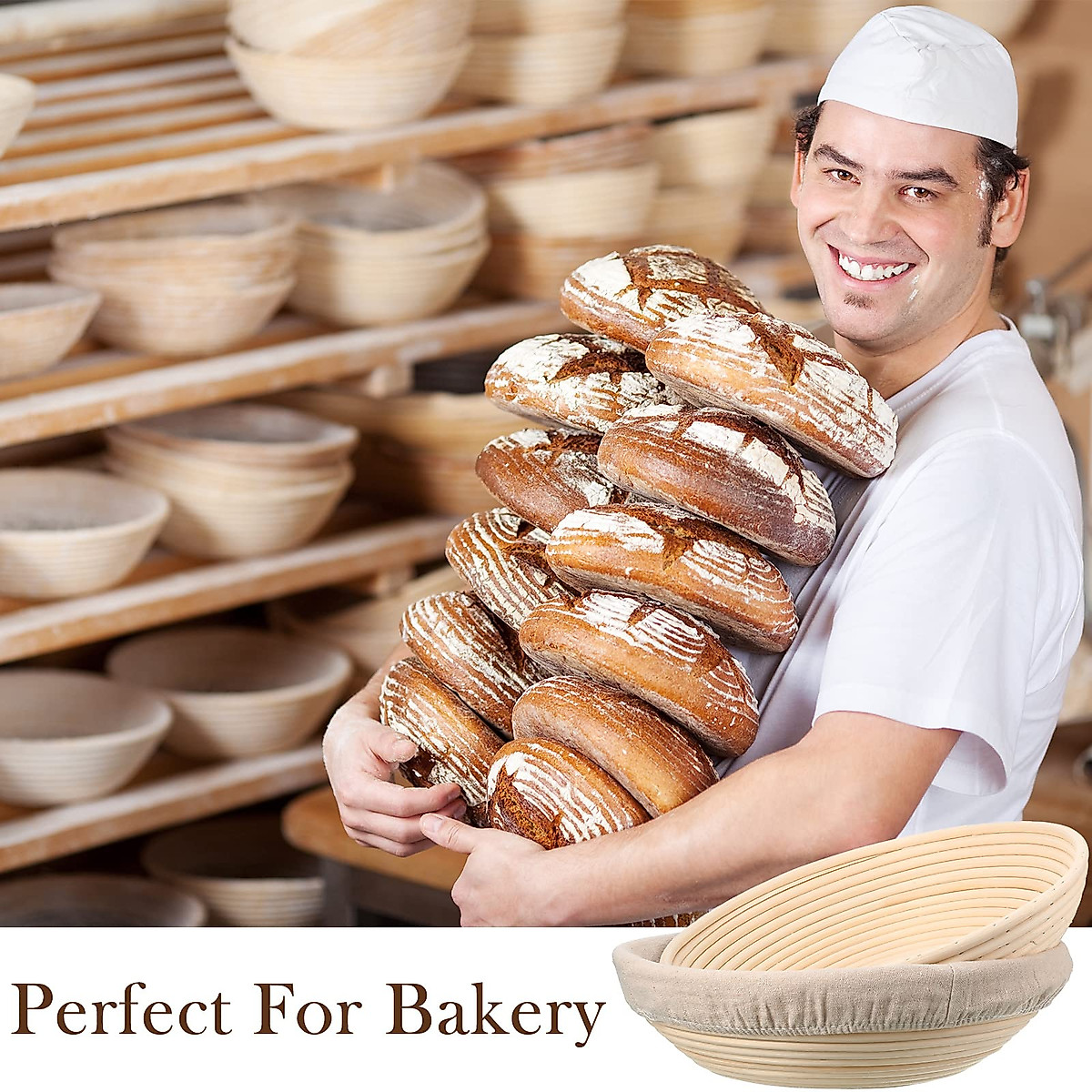 Set of 4 11.8" Bread Proofing Basket Round Sourdough Proofing Basket Bread Proofing Bowls for Rising and Baking Dough Proofing Rising Rattan Basket and Linen Liner Cloth for Home Bakers