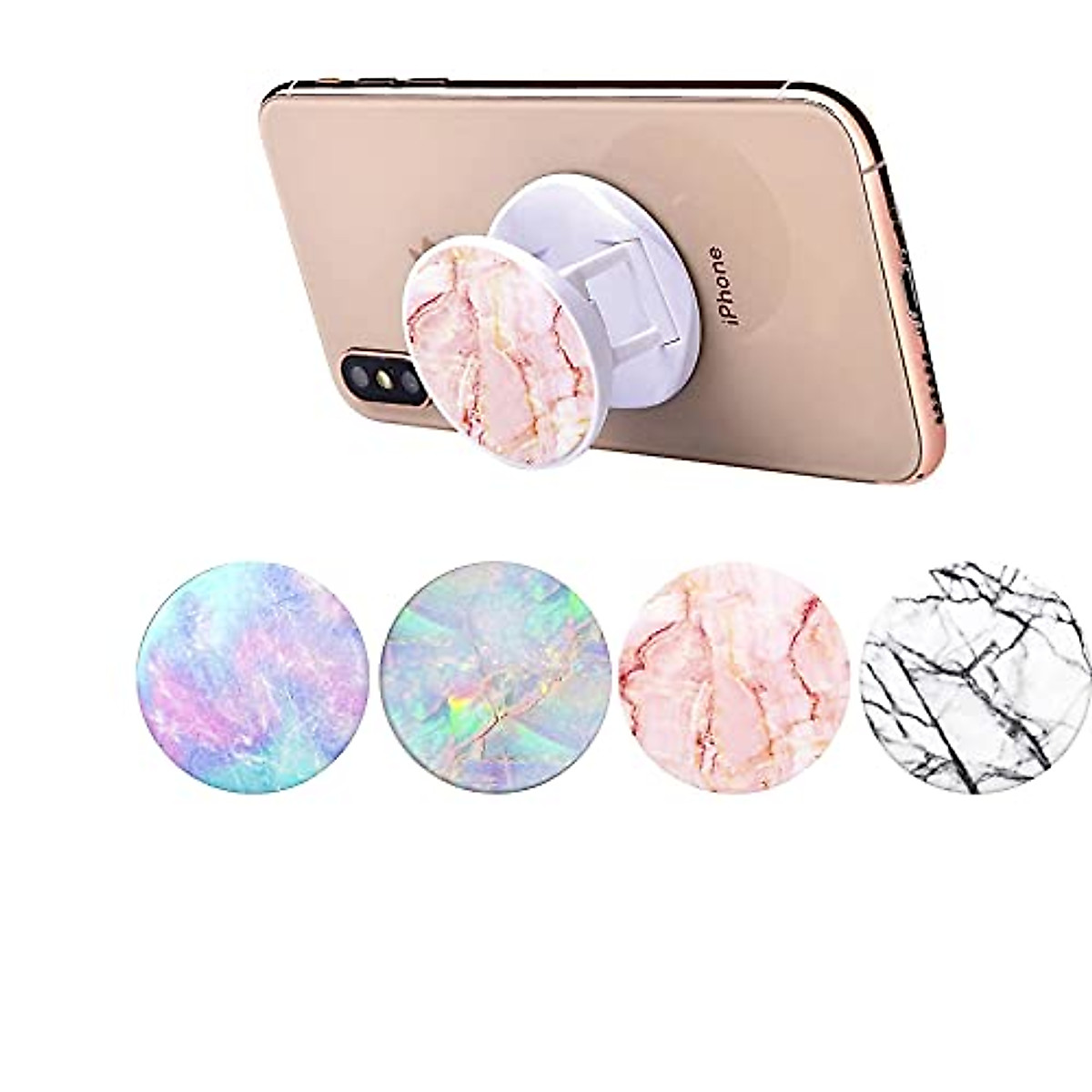IYAYUHE Multi-Function Cell Phone Stand,Rose Gold Pink White Marble Expanding Stand Grip for Smartphones and Tablets (4 Pack)