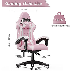 Bigzzia Pink Gaming Chair, Reclining High Back PU Leather Office Desk Chair with Headrest and Lumbar Support, Adjustable Swivel Rolling Video Game Chairs Ergonomic Racing Computer Chair