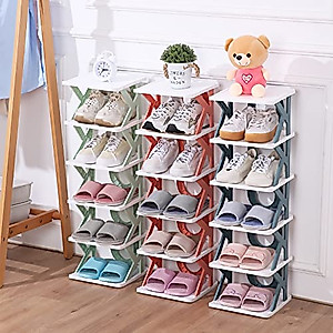 Kacimil Shoe Rack, 6 Tiers Shoe Organizer, Free Standing Shoe Storage, Stackable Shoe Rack for Closet, Entryway, Small Space, Corner, Bedroom - Blue