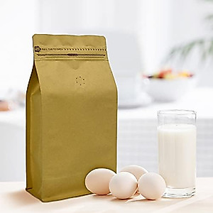 50 Pcs Coffee Bags with Valve, Stand up Coffee Pouches, Flat Bottom Coffee Bags for Home or Store (Kraft,1LB)