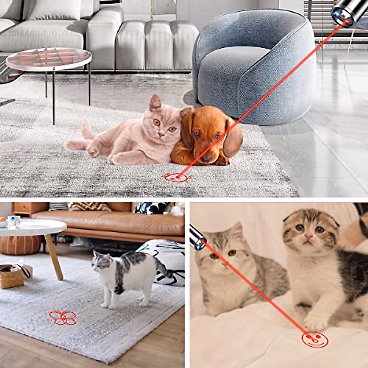 Danigh-buy Cat Pointer Toy,Dog Laser Pointer,7 Adjustable Patterns Laser,Long Range 3 Modes Training Chaser Interactive Toy,USB Recharge