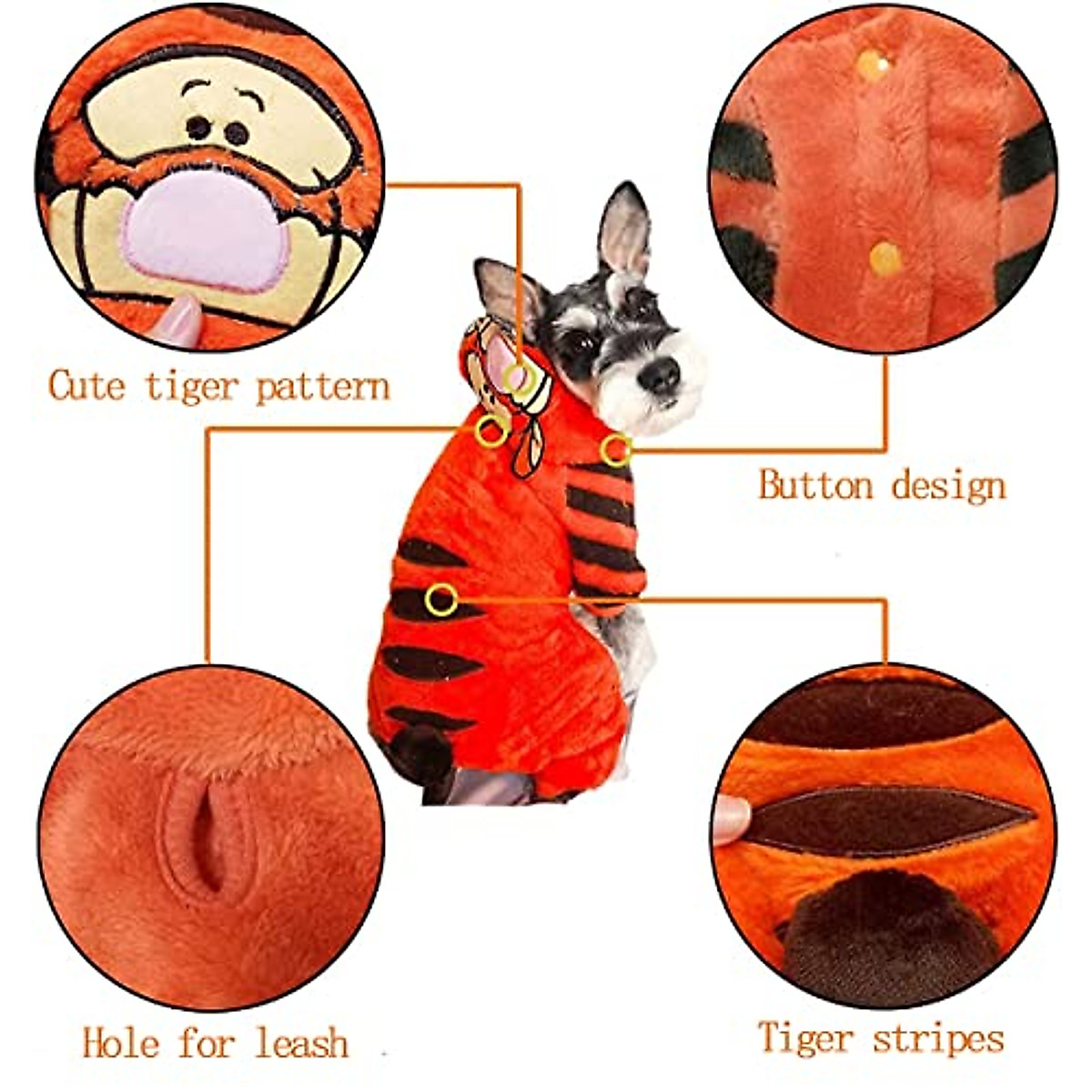 AIHANCH Tiger Dog Costume Soft Velvet Dog Clothes Winter Dog Hoodie Funny Pet Halloween Costume Dog Outfits for Small Dogs Puppy (X-Small)