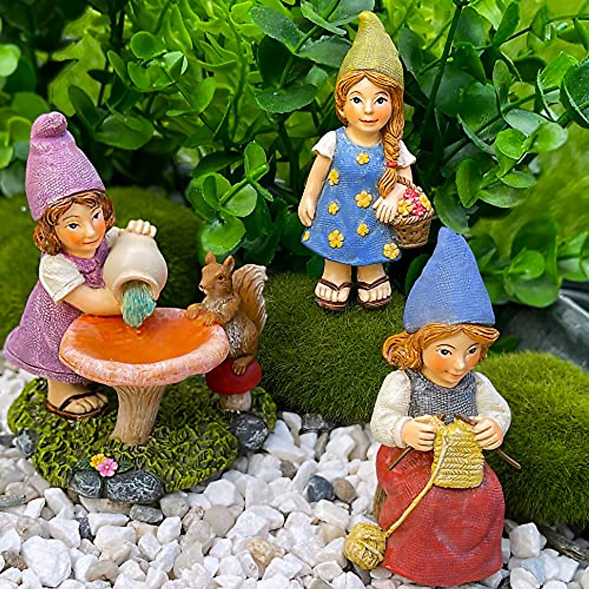 Mood Lab Miniature Garden Gnomes - Lady Gnomes Kit of 3 pcs - Figurines & Accessories Set - Outdoor or House Decor