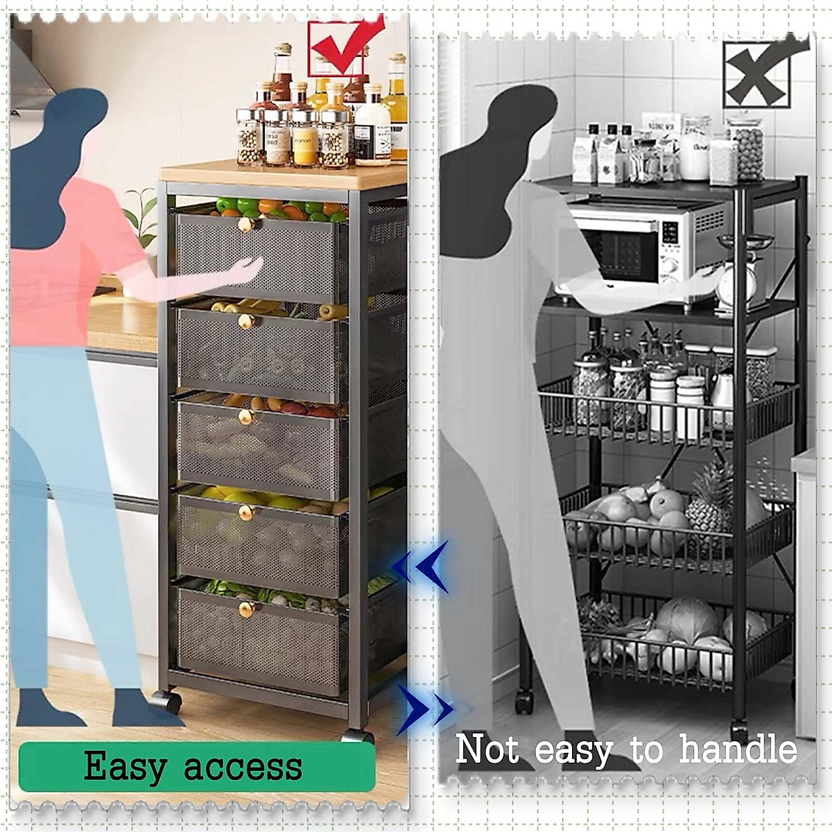 Small Sideboard,Storage Trolley , Larder Cupboard. Tall Storage Cabinet. Bar Cabinet. Cart Slide-out Slim. Rolling Utility Cart Mobile Storage Shelving Organizer, For Kitchen Bathroom Laundry Office (