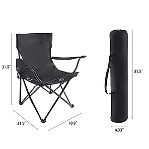 YSSOA Portable Folding Black Camping Chair, 2-Pack
