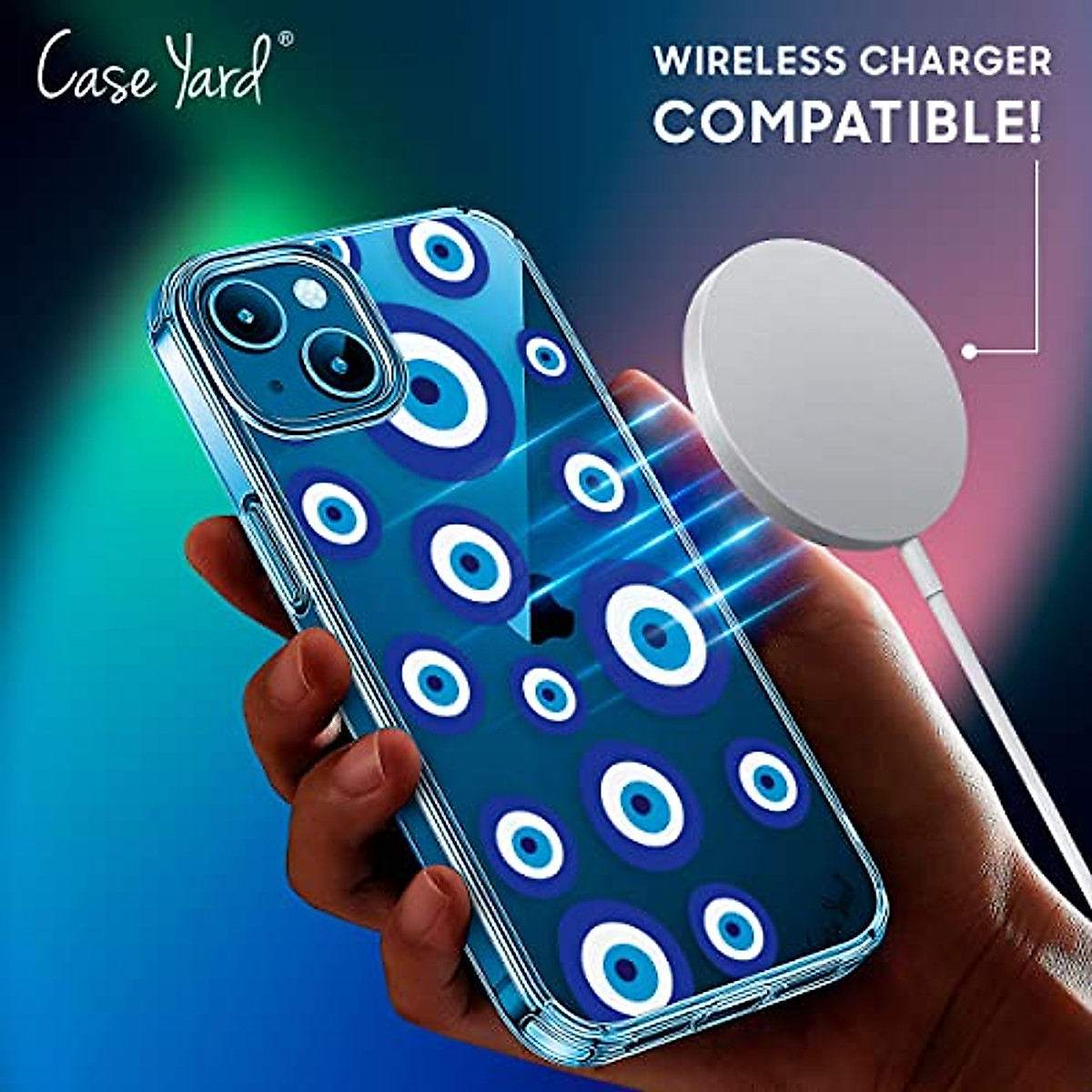 CaseYard Clear Soft & Flexible TPU Case for iPhone-13-Mini Ultra Low Profile Slim Fit Thin Shockproof Transparent Protective Cover Drop Protective Case Evil Eye Pattern