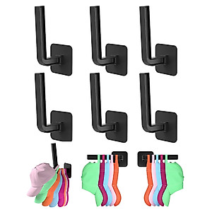 Haikopoon Extra Strong Adhesive Hat Rack(6pcs)-Space-Saving Baseball Hat Rack-Two Mounting Options Hat Hooks for Wall- Multi-Purpose Hat Organizer-Hat Hook for Walls,Closets,Black