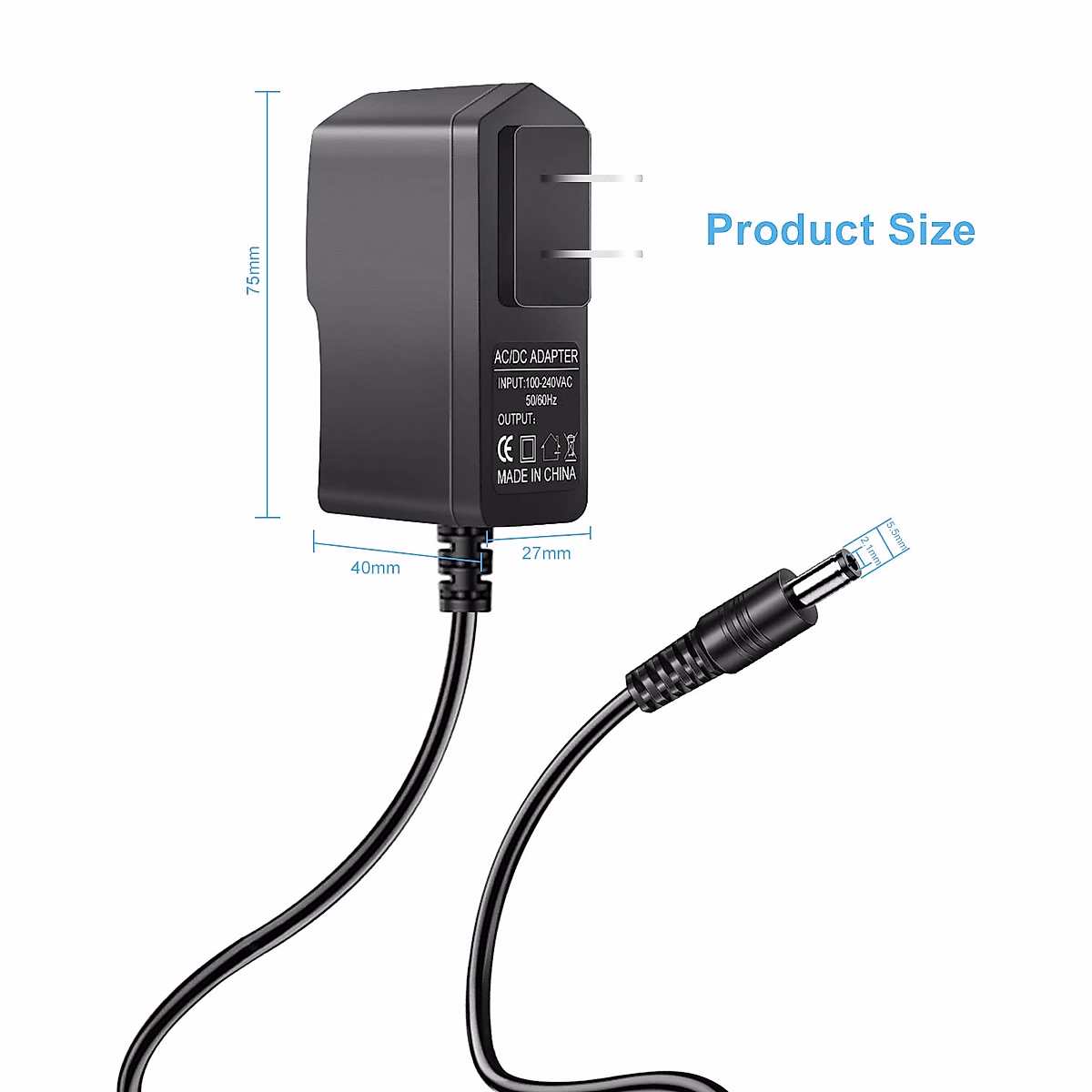 9V 2A Power Adapter AC 100-240V to DC, 5.5mm x 2.1mm Plug Power Supply for Arduino, Video LED Light, SUPON L122T, VILTROX L116T/L132T, Monitors Security Camera CCTV, WiFi Webcam, Router