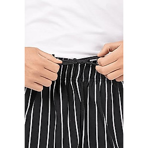 Chef Works Men's Designer Baggy Chef Pants, Black W/ Chalk Stripe, Large