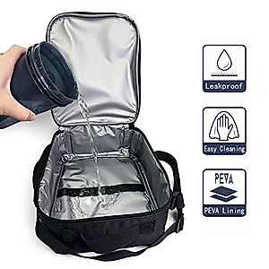 Kids Lunch Box, Insulated Lunch Bag for Girls & Boys, Space Galaxy Planet Lunch Bag with Shoulder Strap, School Bento Lunchbox for Kids Toddlers Teens, Black Reusable Cooler Thermal Meal Tote Kit