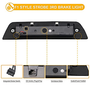 R&F Auto Smoked Lens Strobe LED 3rd Third Brake Light Replacement for Tacoma 2016-2023 Limited SR SR5 TRD Off-Road TRD Pro Sport Roof Cargo Lights Pickup High Mount Stop Lamp (For Double Cab ONLY)