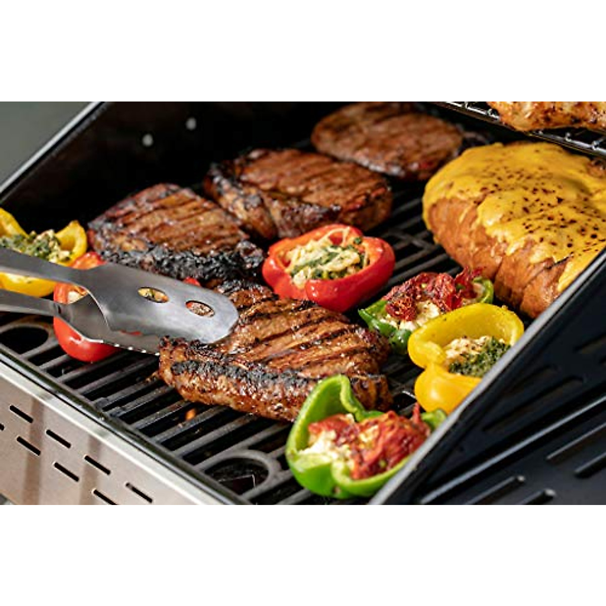 Megamaster 720-0864MA 2 Burner Propane Barbecue Gas Grill, for Camping, Outdoor Cooking, Patio, Garden Barbecue Grill, 28000 BTUs, with Foldable Side Table, Silver and Black