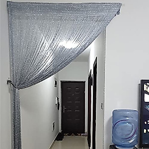 DLD String Curtains Beaded Door Curtain,Curtains Panel Divider Window Door Fly Screen for Door Wall and Window Decoration,200cm x 100 cm(200cm*100 cm,Silver), (HGB-400)