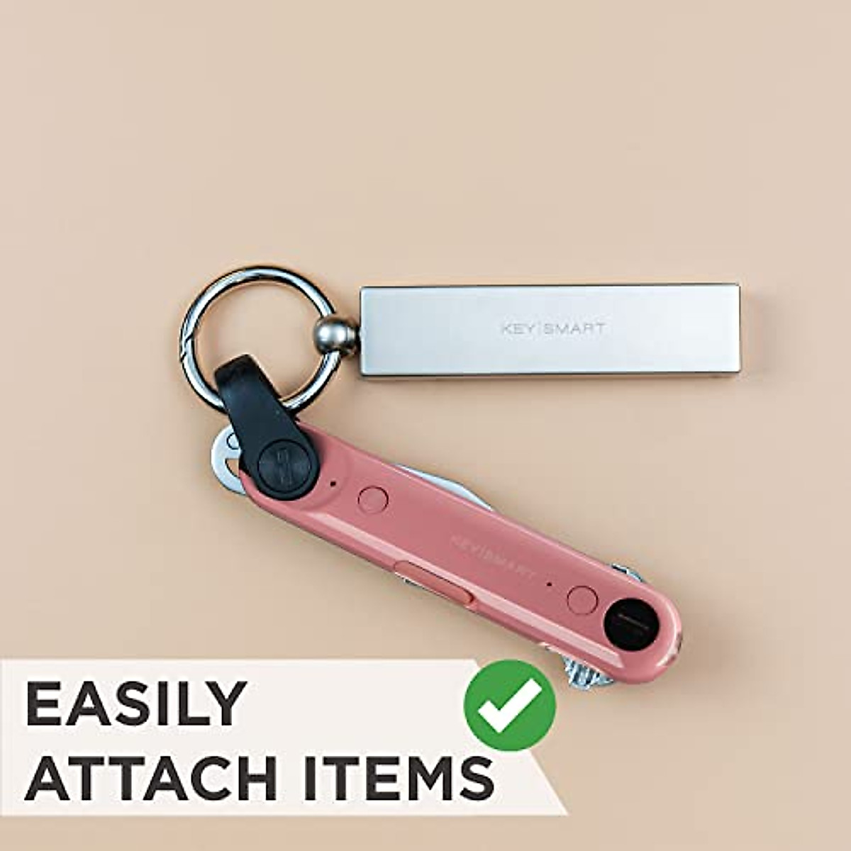 KeySmart BagHang Plus - 2-in-1 Purse Hook for Table & Phone Stand - Bag Holder and Hanger for Table Tops - Keychain Purse Hanger for Desk - Easy to Clip and Strong Grip Carabiner - Stainless Steel