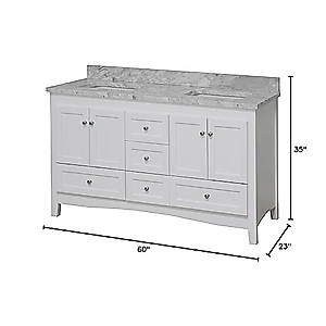 Kitchen Bath Collection Abbey 60-inch Double Bathroom Vanity (White/Carrara Marble): Includes White Cabinet with Authentic Italian Carrara Marble Countertop and White Ceramic Sinks